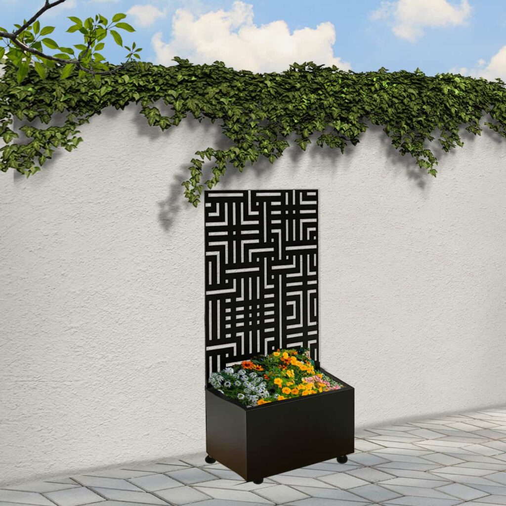 Labyrinth Screen with Planter | Black Metal - Screens by Core