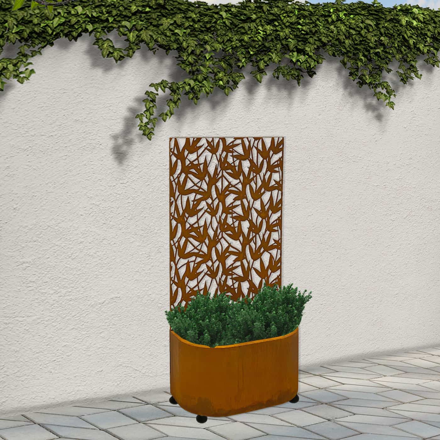 Bamboo Screen with Rounded Planter | Corten Steel | 2 Sizes - Screens ...