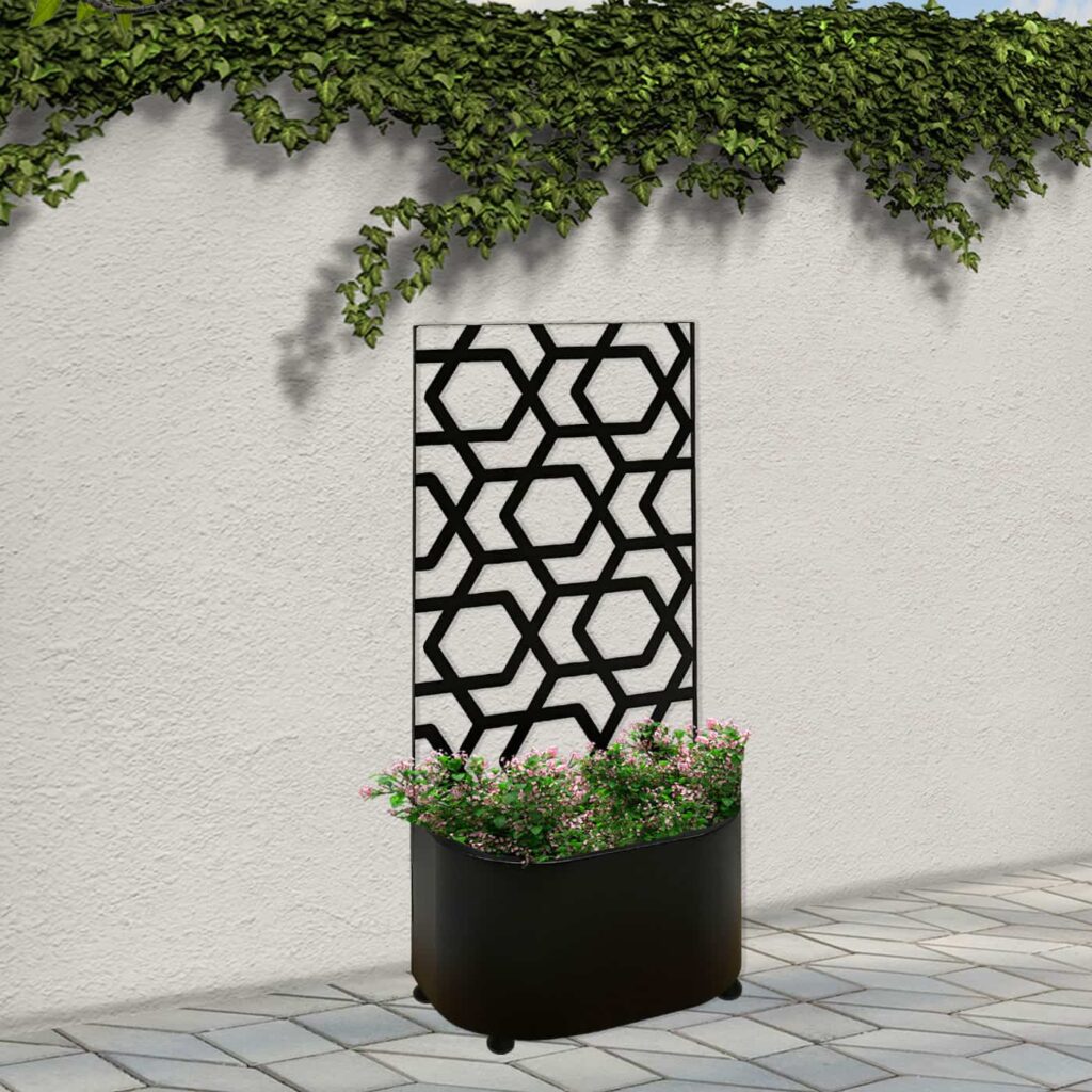 Hive Screen with Rounded Planter | Black Metal | 2 Sizes - Screens by Core