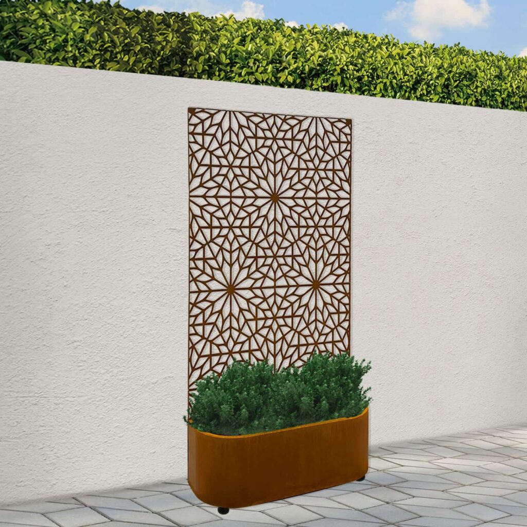 Ria Screen with Rounded Planter | Corten Steel | 2 Sizes - Screens by Core